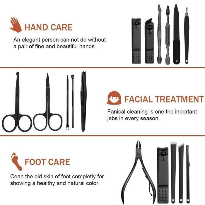 16pcs Kit Manucure Pedicure - Coupe Ongle Professionnel Cuticule Acier ...