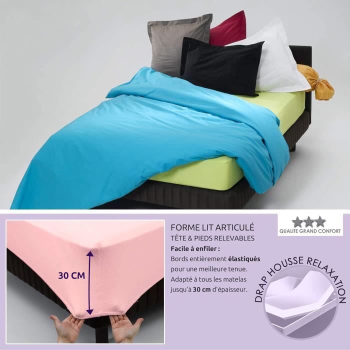Drap Housse Coton Percale 2X80X200 Cm-Spécial Lit Articulé Tpr-Uni Lin-Bonnet De 30 Cm-Entretien ...