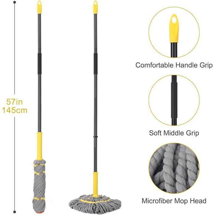 Twist Mop Automatic Spin Mop Floor Cleaning with 57& Long Handle, Heavy ...
