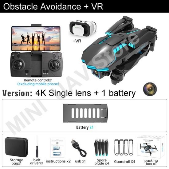 OA 4K 1C 1B VR-Mini Drone FPV UAV X6, 4K, eviter les obstacles ...