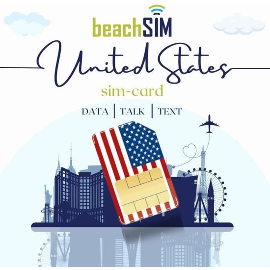 Carte SIM USA - beachsim - Internet mobile haut débit 12 Go 4G/LTE et ...