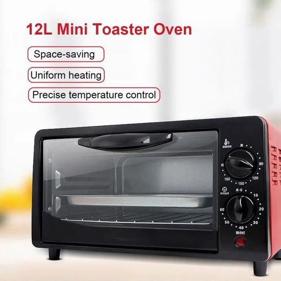 Mini Four electrique posable 12 L, Compact,avec plat de cuisson en acier inoxydable, grill-EU ...