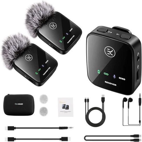 Microphone Lavalier Sans Fil Avec Double Récepteur Et Boîte De Rangement Pour Iphone-Ipad ...