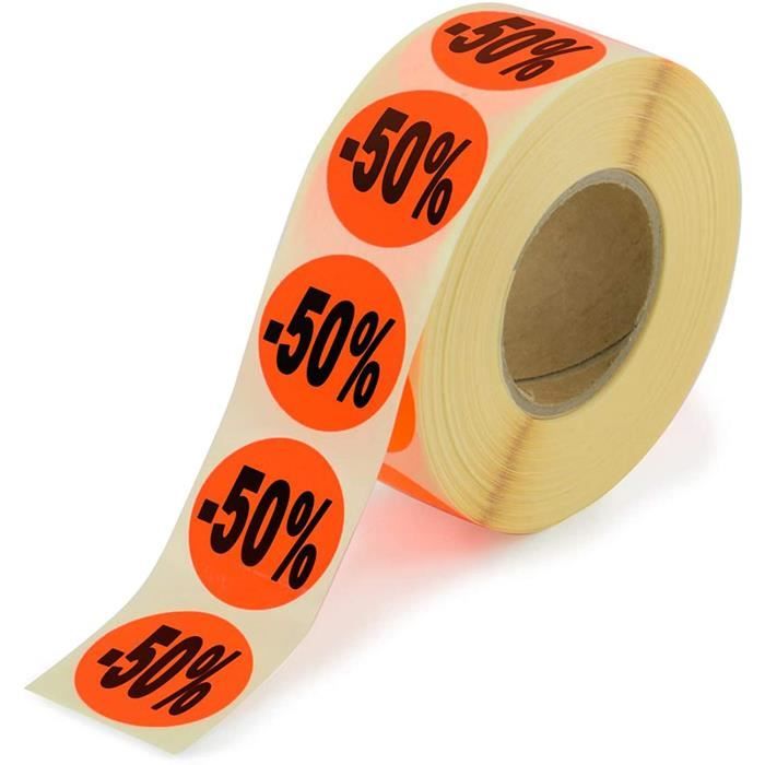 1000 étiquettes - 50 % rondes rouges fluo sur rouleau de 32 mm - Prix ...
