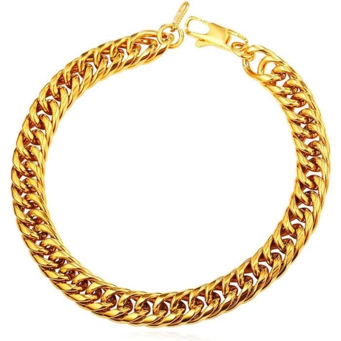 Gourmette Homme Acier-Plaqué Or Chaîne Bracelet Maille Serrée 6Mm-9Mm ...