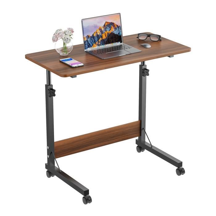 Table Roulante - Bureau Mobile Réglable en Hauteur - 80x40cm - 4 ...