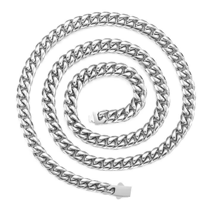 Chaine - Homme - Acier Inoxydable - Maille Cubaine Large Bling 12mm ...