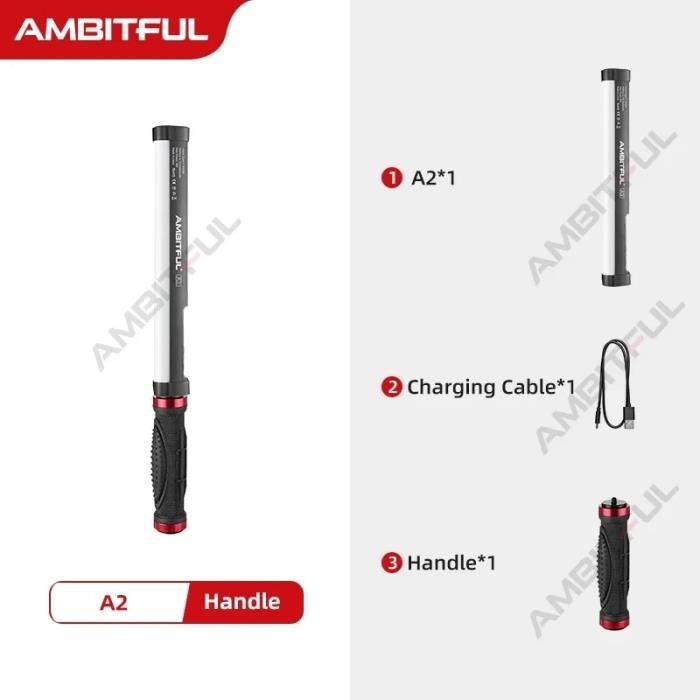 Lampe esclave-flash,AMBITFUL-Bâton vidéo LED RVB A2,Tube lumineux,CRI ...