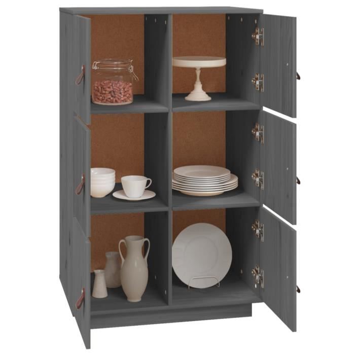 Buffet haut Gris 67x40x108,5 cm Bois massif de pin - HAUTE QUALITE ...