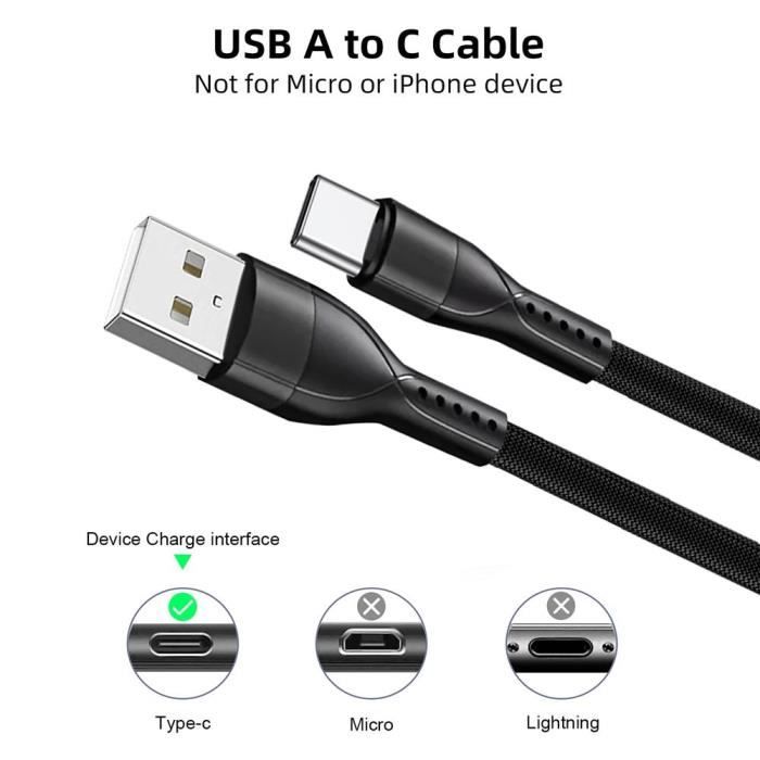Lot de 3 câbles USB-C Charge Rapide 3A pour Xiaomi Redmi Note 13 14 ...