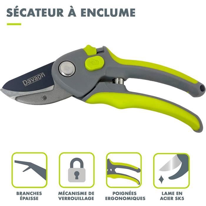 Davaon Pro Ensemble de Sécateurs - Bypass et à Enclume avec Largeur de ...