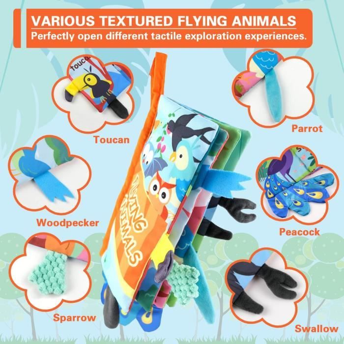 Livre Tissu Pour Bebe,Livre Bebe Eveil 3 6 9 Mois Sonore Toucher,Livres ...