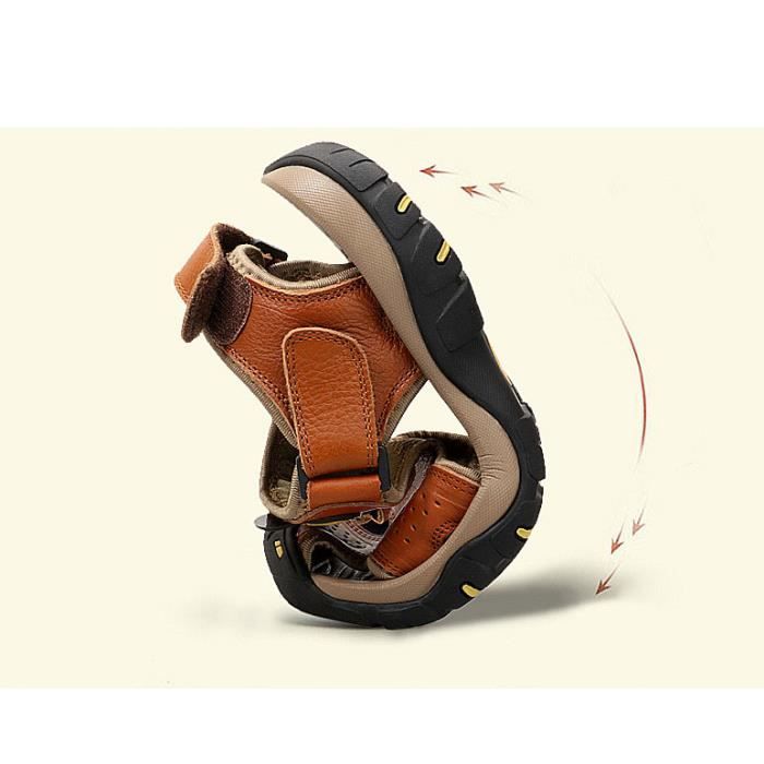 Sandales Homme Cuir Scratch Orteil Fermé INSFITY - Noir - Randonnée ...