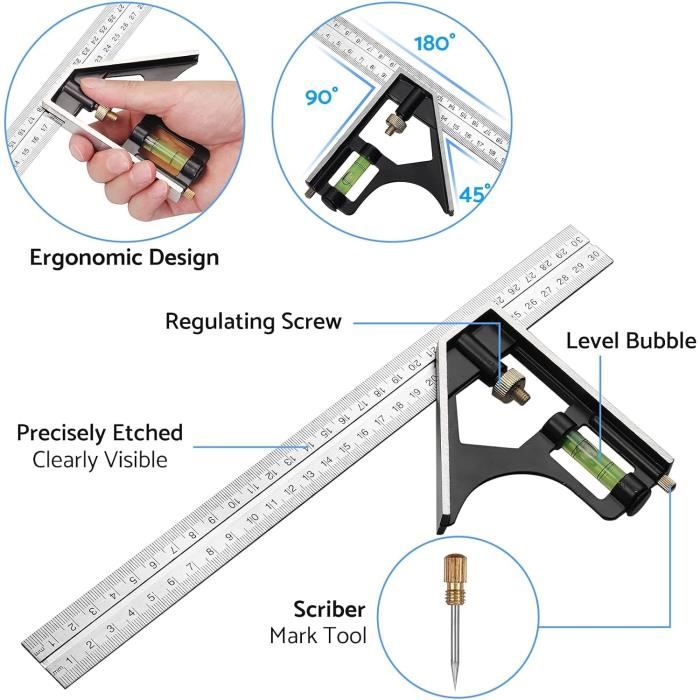 Règle d' Angle de Combinaison 300mm Fausse Équerre 200mm Equerre ...