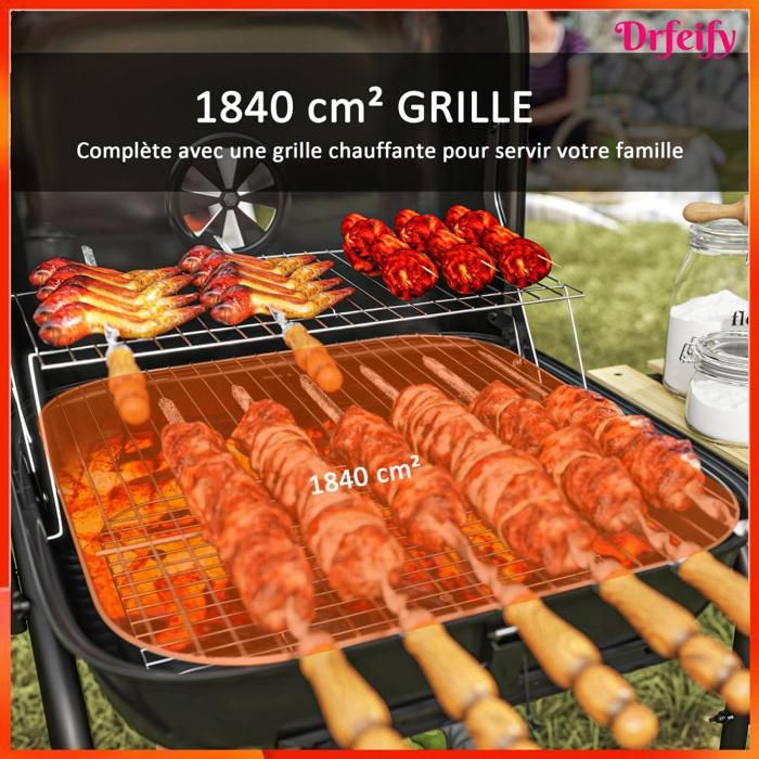 Barbecue à charbon - AKOZON - 11488 - Surface 1840 cm² - Couvercle ...