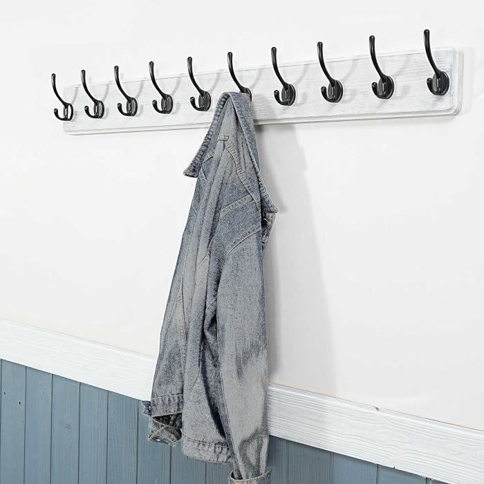 Porte Manteau Mural Bois,Patère Murale,Bois Massif Porte Manteau Salle De Bain,5 Crochets Pour ...