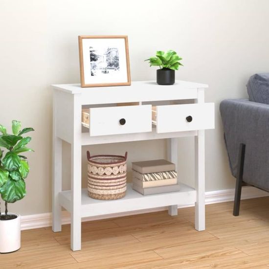 Akozon Table console Blanc 75x35x75 cm Bois massif de pin ...
