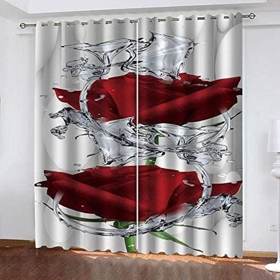 Rideaux de fenêtre occultants 3D Fleur De Rose Rouge Rideaux à Oeillets ...