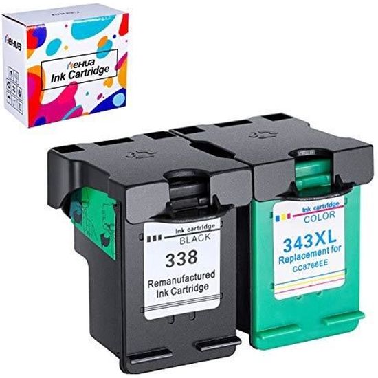 Hehua Compatible HP 343 338 (C8766EE-C8765EE) Cartouches d'encre pour ...