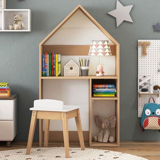 DREAMADE 2 en 1 Table Enfants avec Chaise, Forme de Maison, Tableau ...
