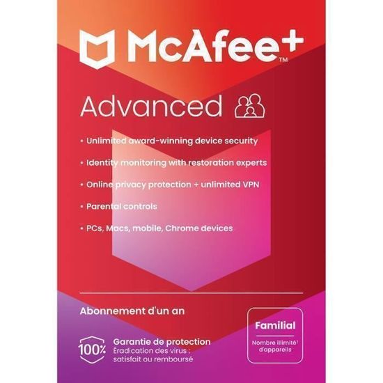 Antivirus - MCAFEE - McAfee+ Advanced Familial 2025 - Appareils ...