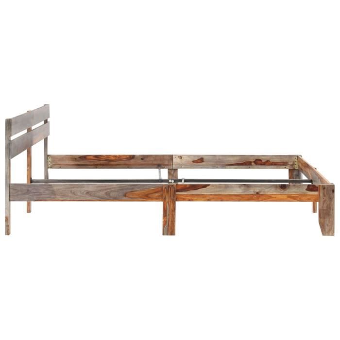 WXS - Cadre de lit Bois massif avec finition grise, acier 205 x 205 x ...