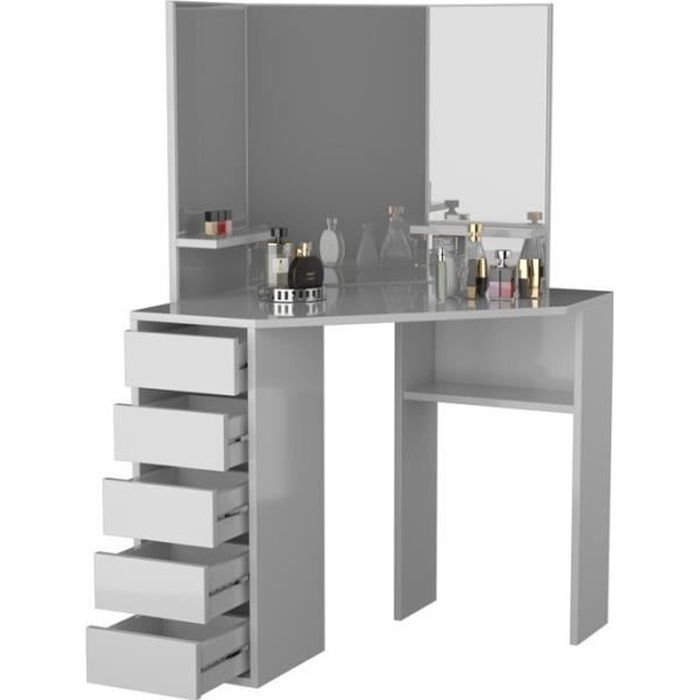 Coiffeuse d'angle blanche 5 tiroirs - Cdiscount Maison