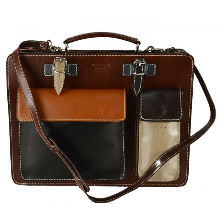 Cartable En Cuir Véritable Multicolor Couleur Multicolor - Maroquinerie ...