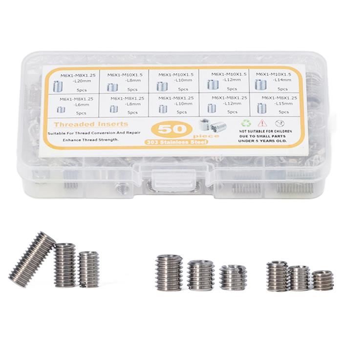 Cikonielf insert fileté Jeu d'inserts filetés 50 pièces en acier ...