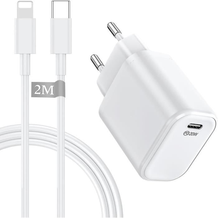 Chargeur Rapide Iphone, 20W Chargeur Usb C Rapide Avec Câble Iphone 2M ...