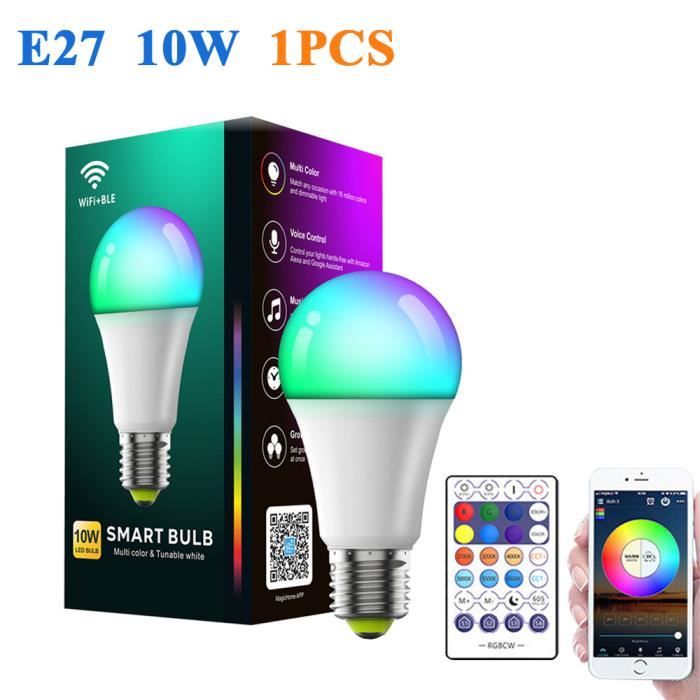 1PCS Ampoule Connectée Wifi E27 10W LED Multicouleurs RGB+CCT 2700K-6500K,Compatible avec Alexa ...