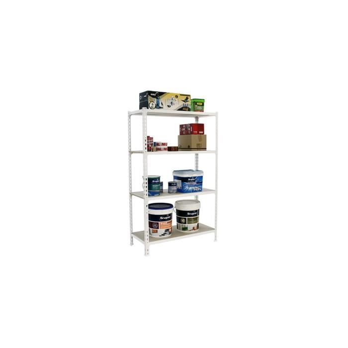 Étagère métallique - MADERCLICK - MINI - 4 niveaux - 1500 x 900 x 300 mm - Blanc/Bois ...