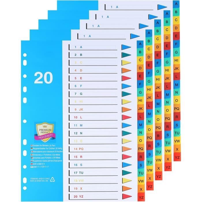 (Lot de 5)A4 Intercalaires en Plastique, Feuillets Intercalaires 20 ...