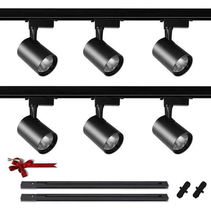 6 Lumières Kit Complet Rail Spot Led Ferreux 6000K,Avec Extra 2M Rail ...