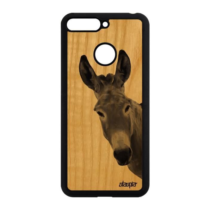 Coque ane pour Honor 7A bois veritable silicone case mulet animaux ...