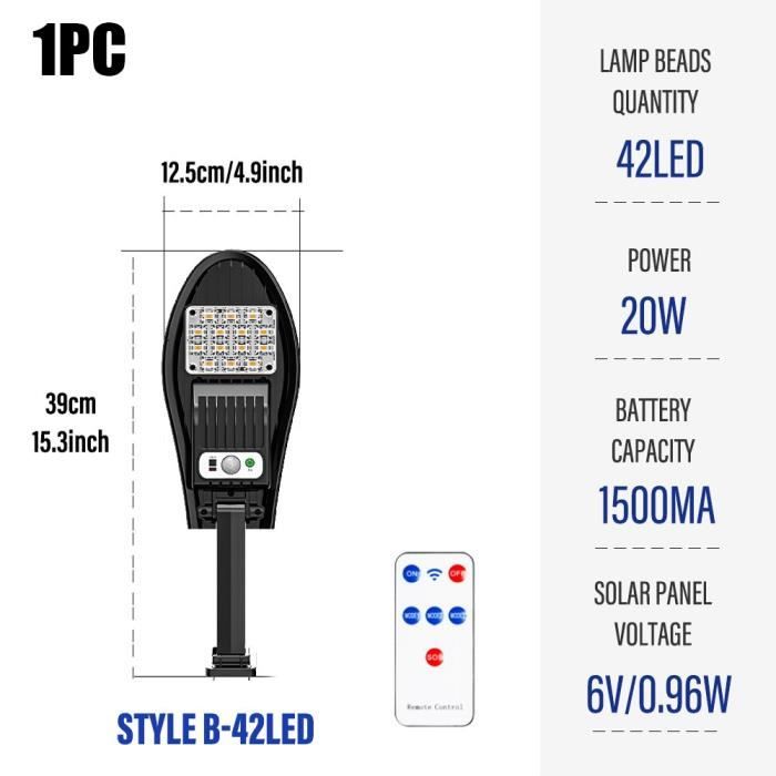 BORNE SOLAIRE ,42LED-A-1PC--Lampe solaire à 168led avec détecteur de mouvement, imperméable ...