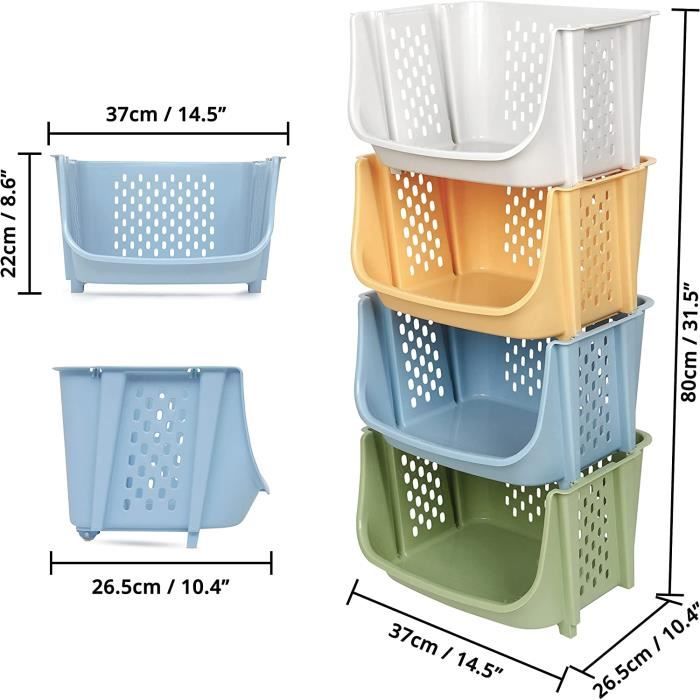 Fng8 Bac Rangement Empilable Robuste [lot 4] Panier Plastique Roulette ...
