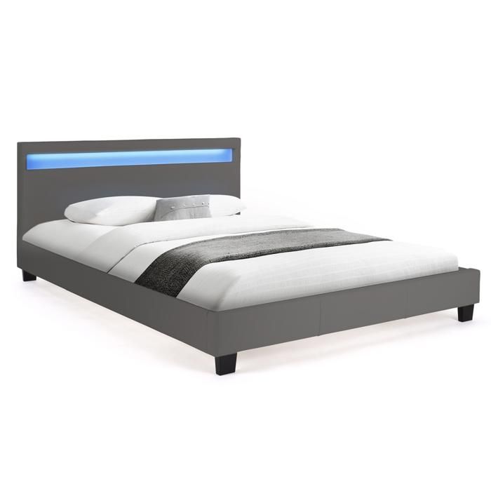 IDMARKET Lit double NEO avec tête de lit LED intégrées et sommier 140 x ...