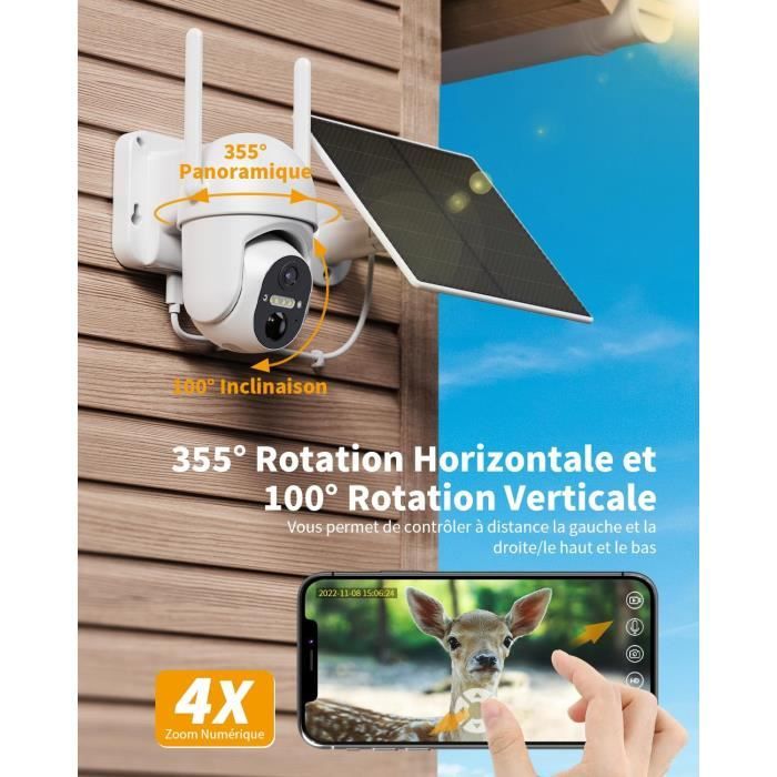 4G Lte Caméra Surveillance Extérieure Sans Fil, 2K Camera Solaire Avec Carte Sim & Sd 32Go, 360 ...