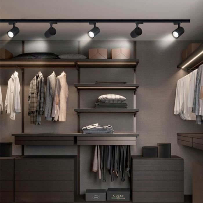 6 Lumières Kit Complet Rail Spot Led Ferreux 6000K,Avec Extra 2M Rail ...