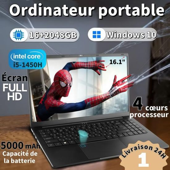PC portable Gamer 16"- Core i5 12450H-(Jusqu'à 3,6 GHz)-16Go RAM 2TB SSD-Win10-4 cœurs- 5000 mAh ...