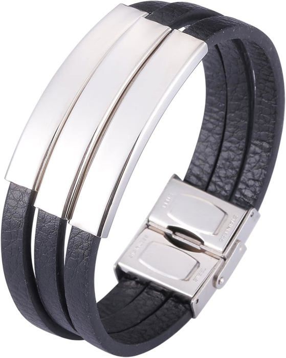 Bracelets Pour Homme En Cuir Pu Lgbt Bracelet 3 Couches Punk Argent ...