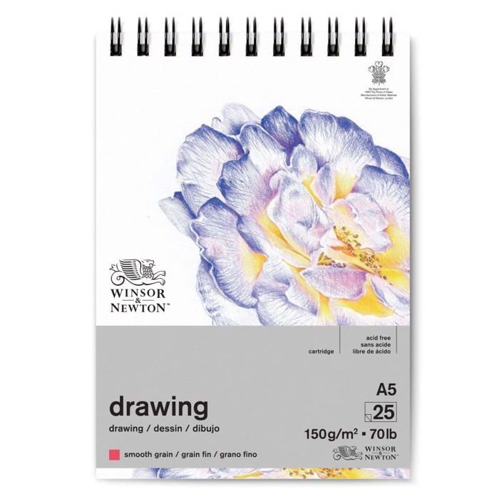 Papier a dessin Winsor - newton - 6691001 - , Papier, Dessin Bloc Spirale Grain Fin 150G A5 25 ...