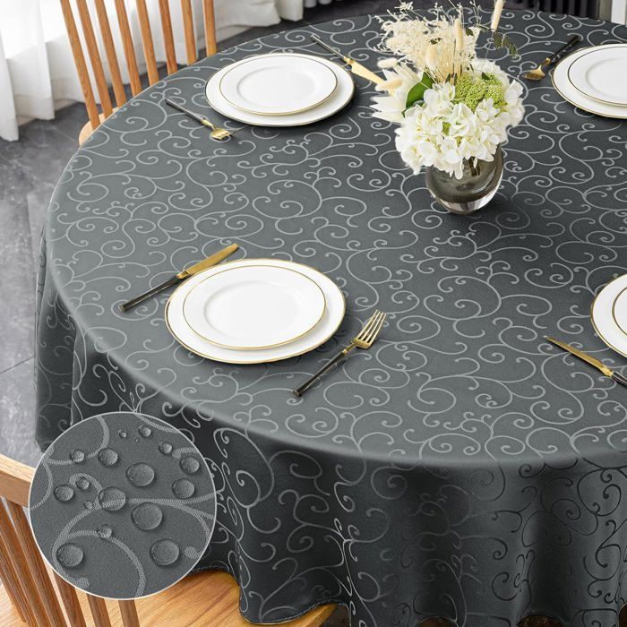 Nappe Table Ronde 140cm Nappe Anti Taches Nappe Imperméable Effet Lin ...
