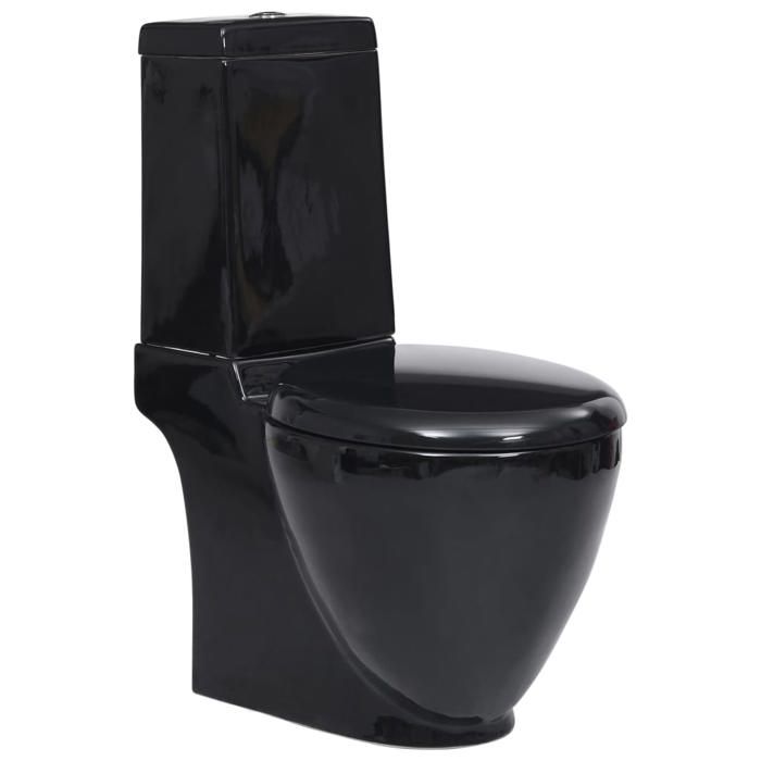 Cuvette WC-Toilette en céramique ronde écoulement d'eau au fond noir ...