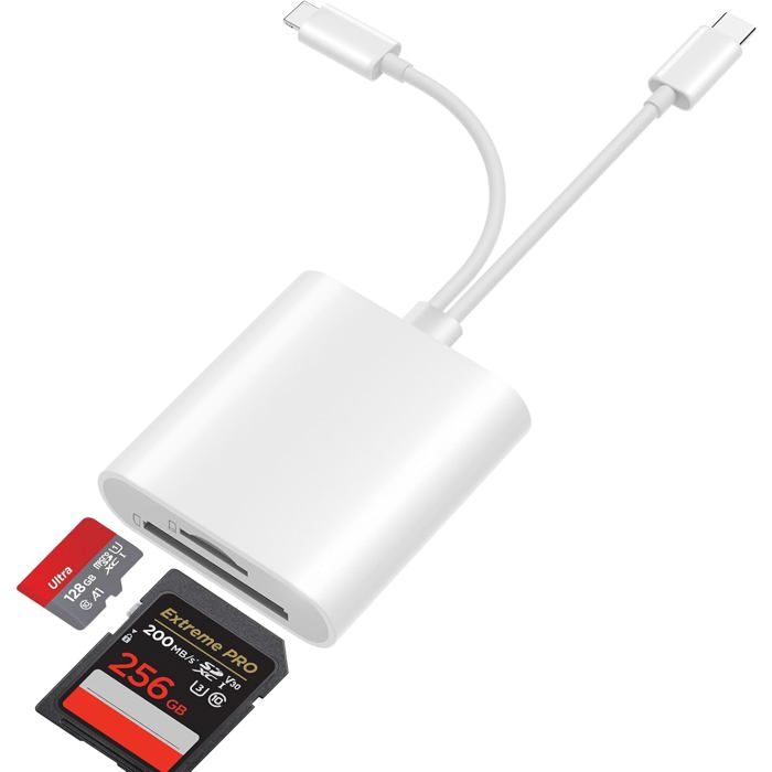 SD Card Reader for iPhone [Apple MFi Certified] 2 in 1 USB C Lightning ...
