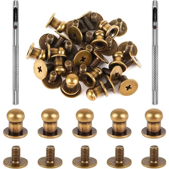 160PCS Goujons en cuir Rivets Goujons de ceinture Vis Perforateur Rivet ...