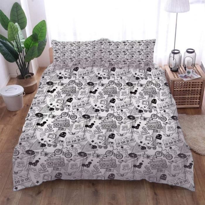 Housse de couette thème musique noire - 100% microfibre - 200x200cm ...