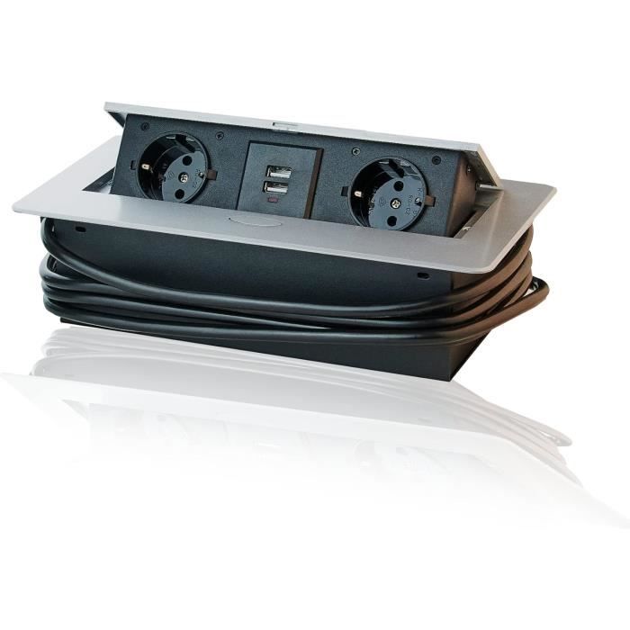 Prise De Courant Escamotable 2 Prises Schuko - 2 Usb Prise Encastrable ...