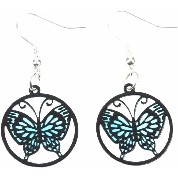 Papillon Boucles D'Oreille Image Fenêtre Jeu Lumière Papillon Noir Bleu ...